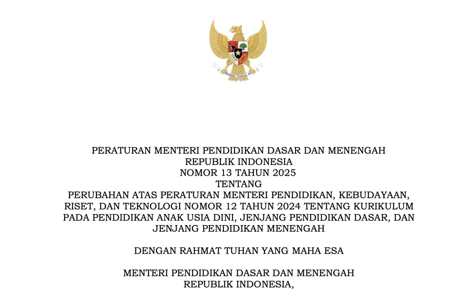 Download Permendikdasmen NOMOR 13 TAHUN 2025 Tentang KURIKULUM PADA ...